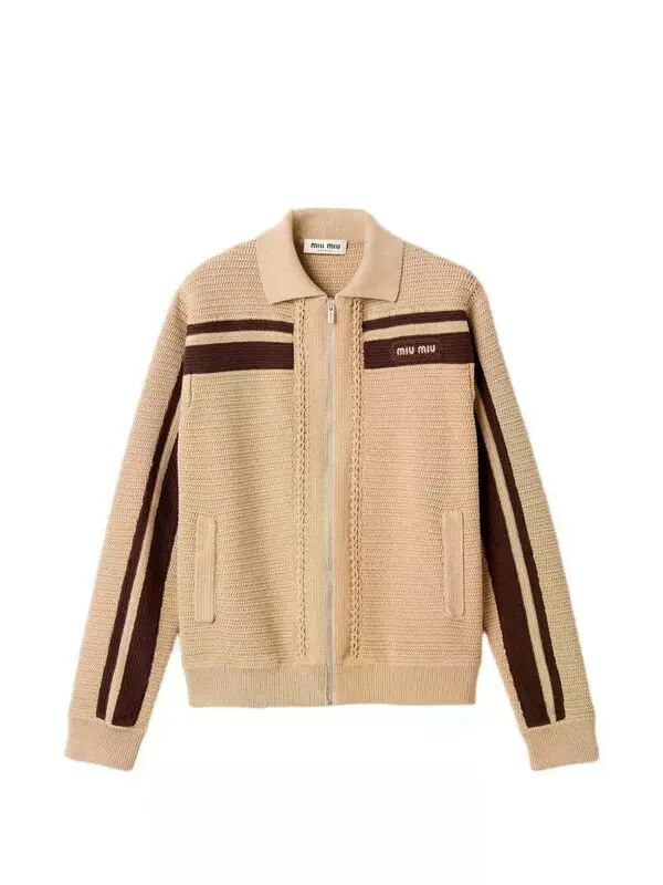 Miu Miu Cotton Crochet Track Jacket With Trim