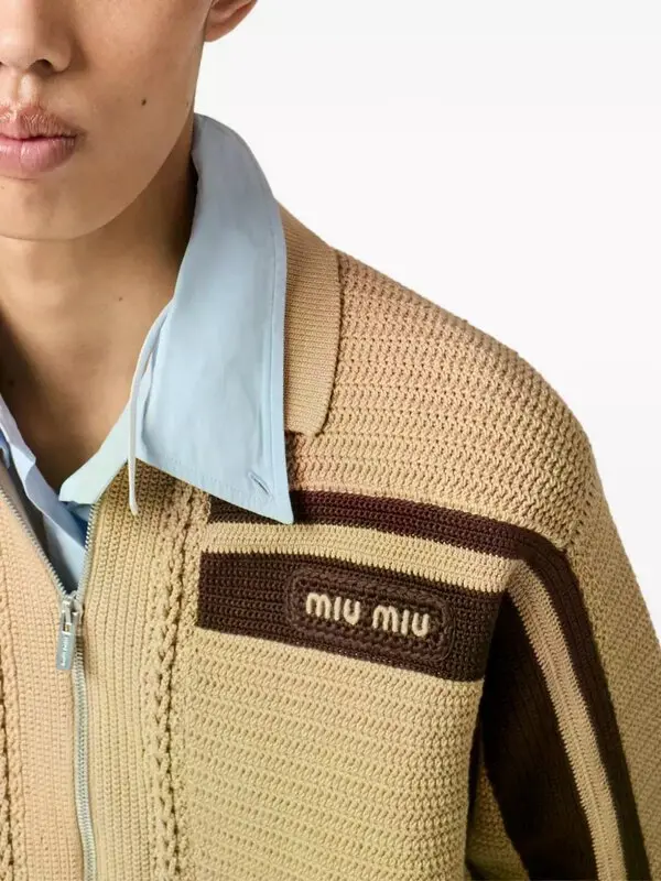 Miu Miu Cotton Crochet Track Jacket With Trim
