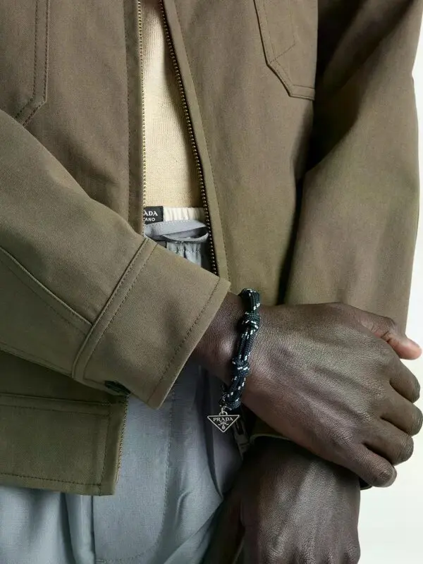 Prada Enameled Triangle Logo Cord Bracelet - Blue