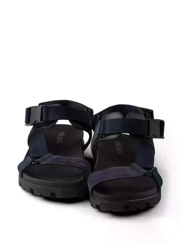 Prada Suede And Woven Tape Sporty Sandals With Side Release Buckle
