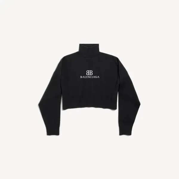 Balenciaga Cropped Highneck Wool Knit With Bb Artwork
