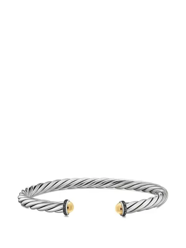 David Yurman Sterling And 14k Yellow Gold Cable Cuff Bracelet With Black Diamonds