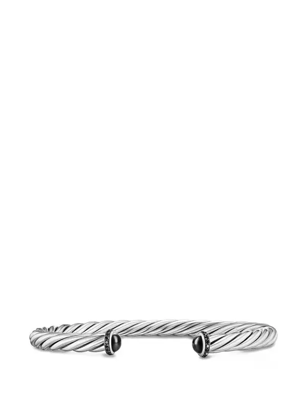 David Yurman Cable Cuff Bracelet In Sterling With Black Onyx And Diamonds