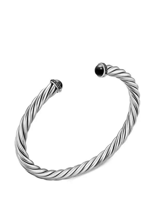 David Yurman Cable Cuff Bracelet In Sterling With Black Onyx And Diamonds