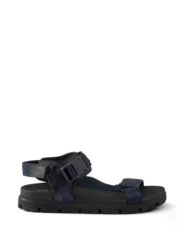 Prada Suede And Woven Tape Sporty Sandals - Blue