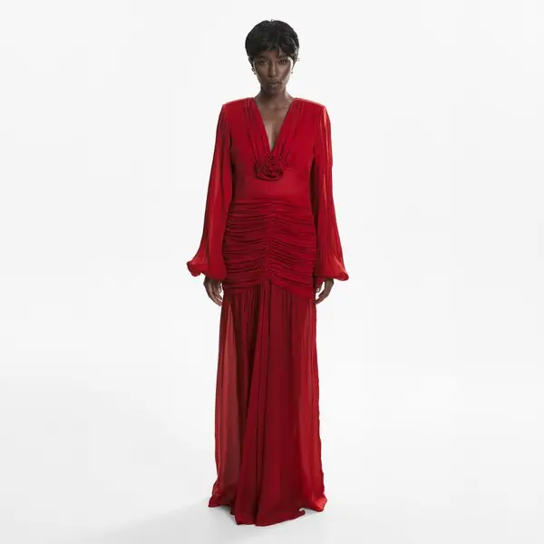 LITA COUTURE Ruched Maxi Dress - Red