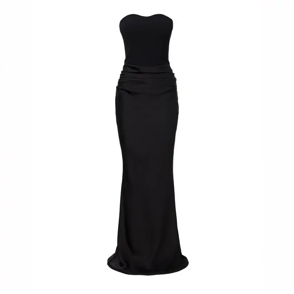 LITA COUTURE Strapless Draped Gown - Black