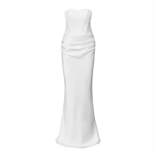 LITA COUTURE Strapless Draped Gown - White