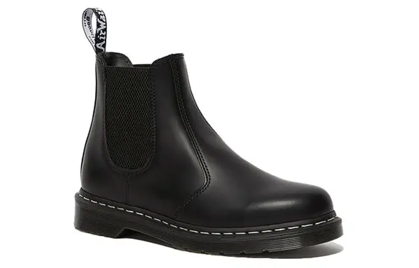 Dr. Martens 2976 White Stitch Leather Chelsea Boots - Black