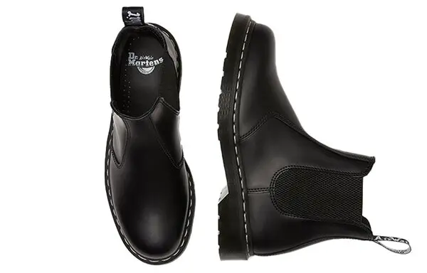 Dr. Martens 2976 White Stitch Leather Chelsea Boots - Black