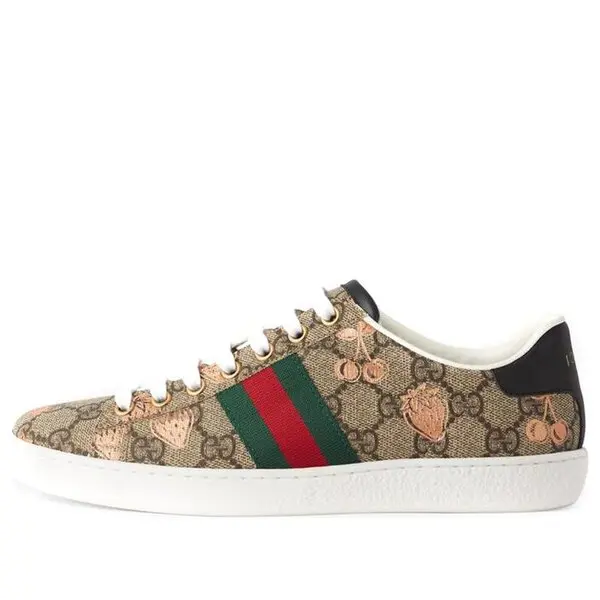 Gucci Ace Gg Supreme Berry Print Sneakers - Beige/ebony/green