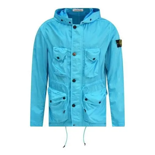 Stone Island Logo Patch Hooded Jacket - Blue