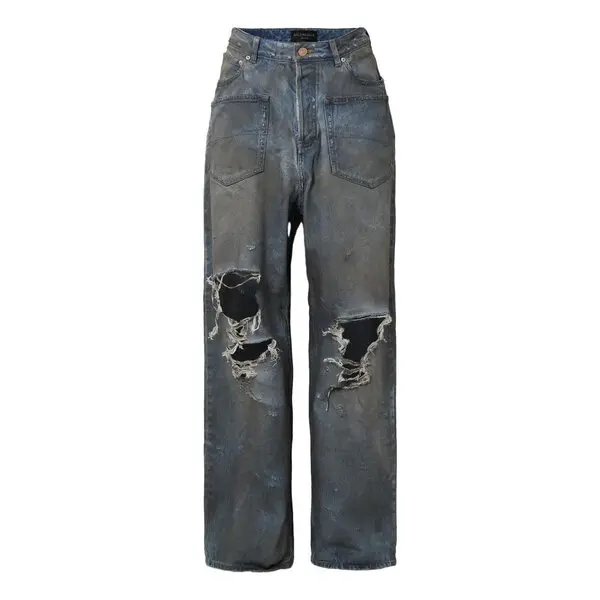 Balenciaga Patched Pockets Wide Leg Jeans - Blue