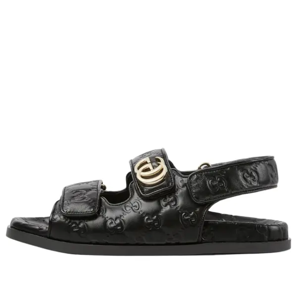 Gucci Double G Leather Sandals - Black