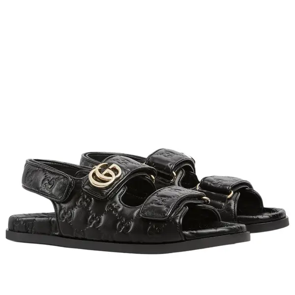 Gucci Double G Leather Sandals - Black