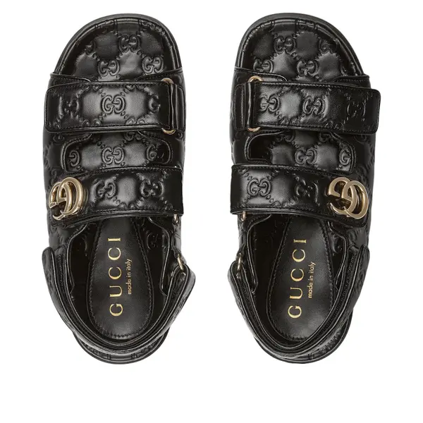 Gucci Double G Leather Sandals - Black