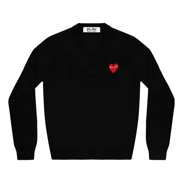 Play Comme Des Garcon V-neck Pullover Red Emblem - Black
