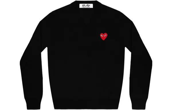 Play Comme Des Garcon V-neck Pullover Red Emblem