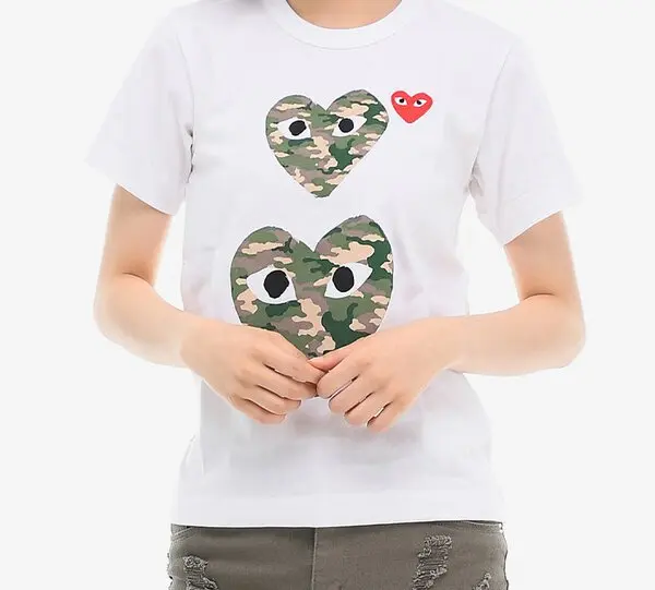 Play Comme Des Garcon Camouflage Double Heart Tee