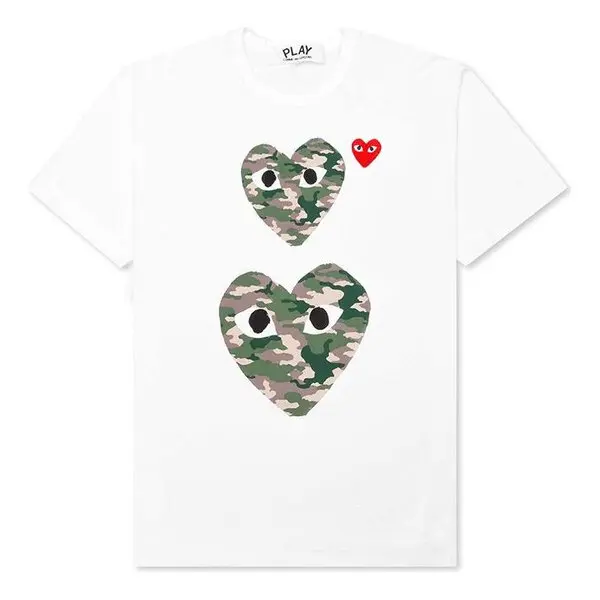 Play Comme Des Garcon Camouflage Double Heart Tee - White