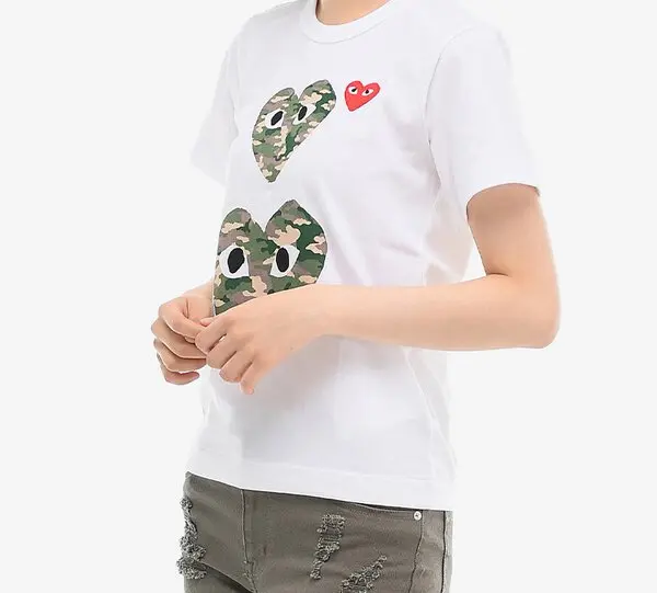 Play Comme Des Garcon Camouflage Double Heart Tee