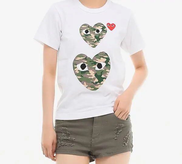 Play Comme Des Garcon Camouflage Double Heart Tee