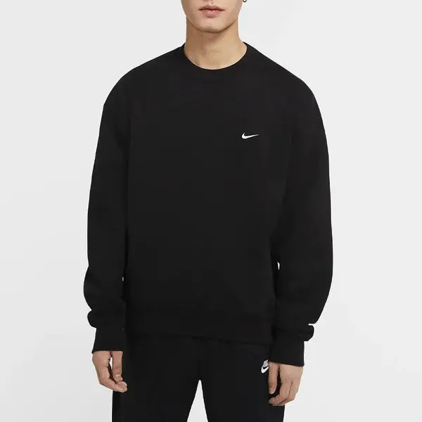 Nike Lab Fleece Crew Solid Color Stay Warm Sports Round Neck Pullover - Black