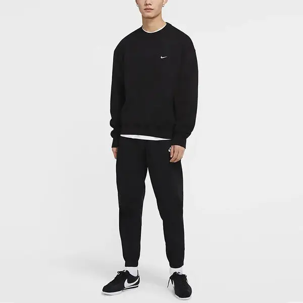 Nike Lab Fleece Crew Solid Color Stay Warm Sports Round Neck Pullover - Black