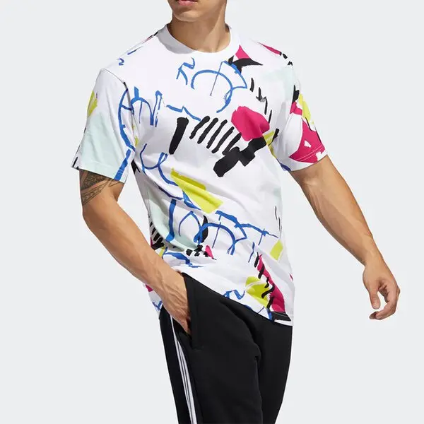 Adidas Originals Cozy Sports Printing Round Neck Short Sleeve - White