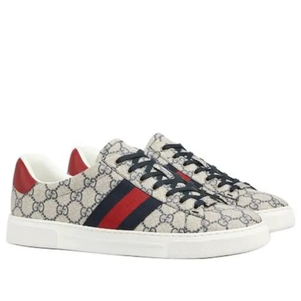 Gucci Ace Web Sneakers - Beige/navy