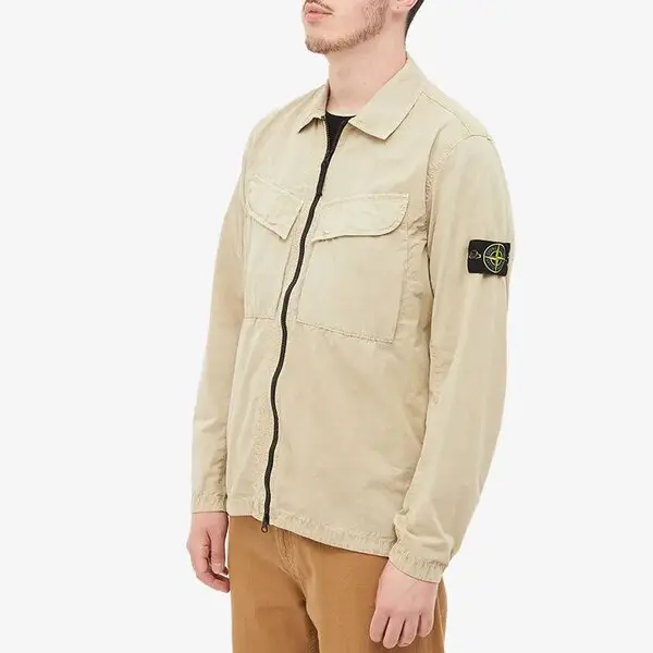 Stone Island Brushed Canvas Zip Overshirt 'cream