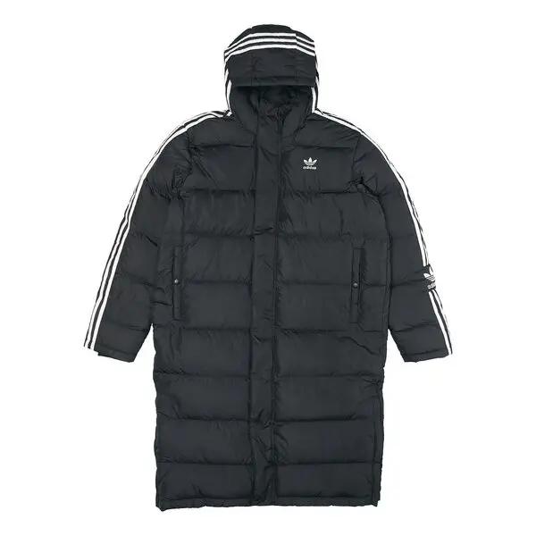 Adidas Originals Long Down Side Logo Printing Mid-length Sports Down Jacket - Black