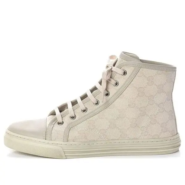 Gucci High Top Gg Logo Print Sneakers - Beige/white
