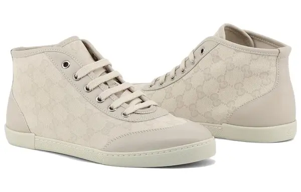Gucci High Top Gg Logo Print Sneakers - Beige/white