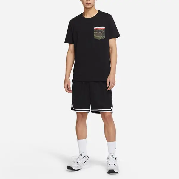 Nike Back Cartoon Devil Camouflage Pattern Printing Casual Round Neck Short Sleeve Black T-shirt - Multi-color