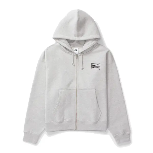 Nike X Stussy Ss24 Full-zip Fleece Hoodie 'grey Black - Grey/black