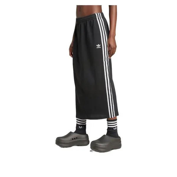 Adidas Ribbed Midi Skirt With Side Stripes - Black