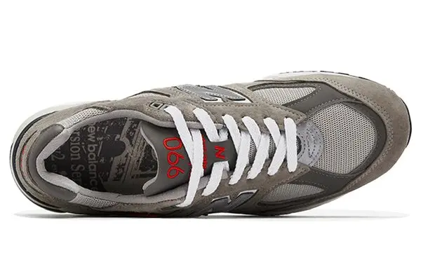 NEW BALANCE 990v2 Made In Usa Grey Suede And Mesh Sneakers - Gray/red