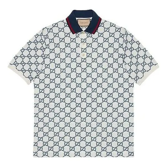 Gucci Gg Stretch Cotton Polo 'white Blue Cotton - White/blue Cotton