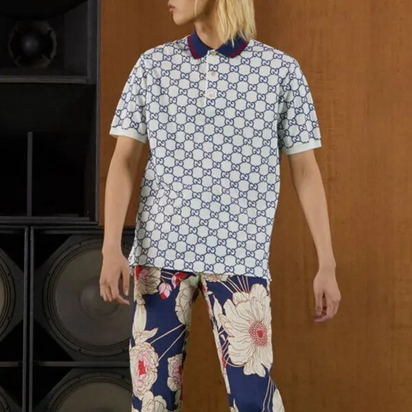 Gucci Gg Stretch Cotton Polo 'white Blue Cotton - White/blue Cotton