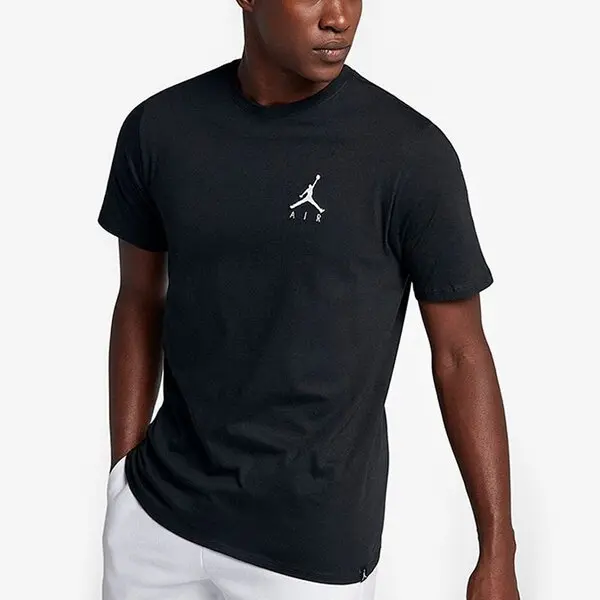 JORDAN Athleisure Casual Sports Embroidered Logo Round Neck Short Sleeve - Black
