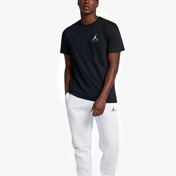 JORDAN Athleisure Casual Sports Embroidered Logo Round Neck Short Sleeve - Black