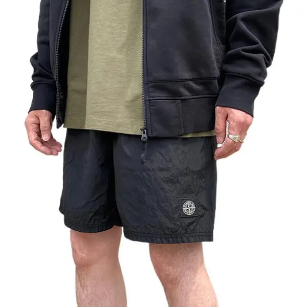 Stone Island Patch Logo Swim Shorts - Black