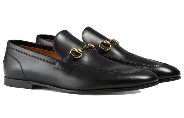 Gucci Jordaan Leather Loafers - Black/gold