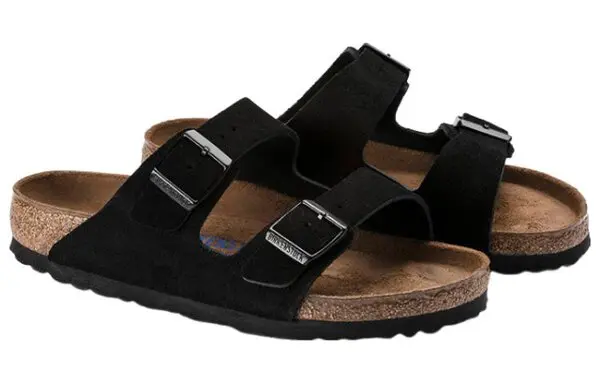 BIRKENSTOCK Arizona Soft Footbed Suede Leather Sandals - Black