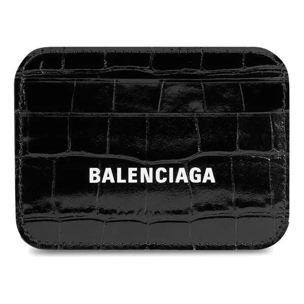 Balenciaga Cash Card Holder Crocodile Embossed 'black White - Black/white
