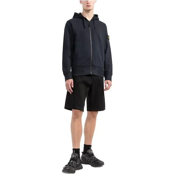 Stone Island Brushed Cotton Full Zip Hoodie - Navy