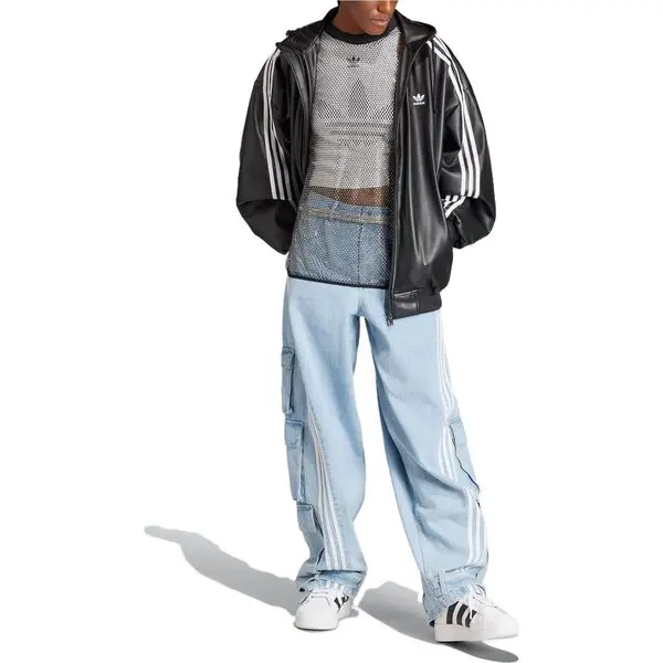 Adidas Oversized Faux Leather Jacket With Drawstring Hood
