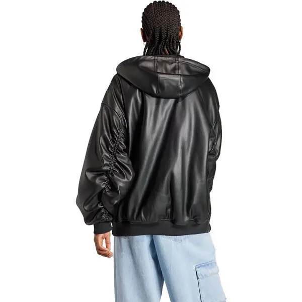 Adidas Oversized Faux Leather Jacket With Drawstring Hood