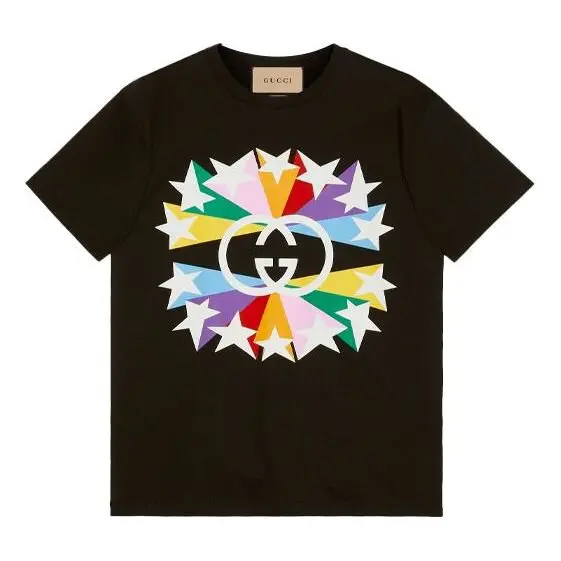 Gucci Fw21 Interlock Double G Printing Cotton Short Sleeve T-shirt - Black